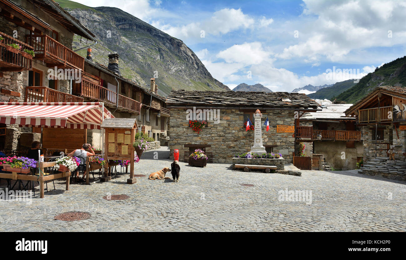 Traditional architecture with stone house in Bonneval-sur-Arc village ...