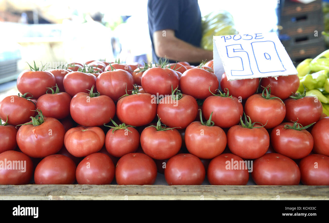 Fresh tomatoes for sale on a farmer market,image of a Stock Photo - Alamy