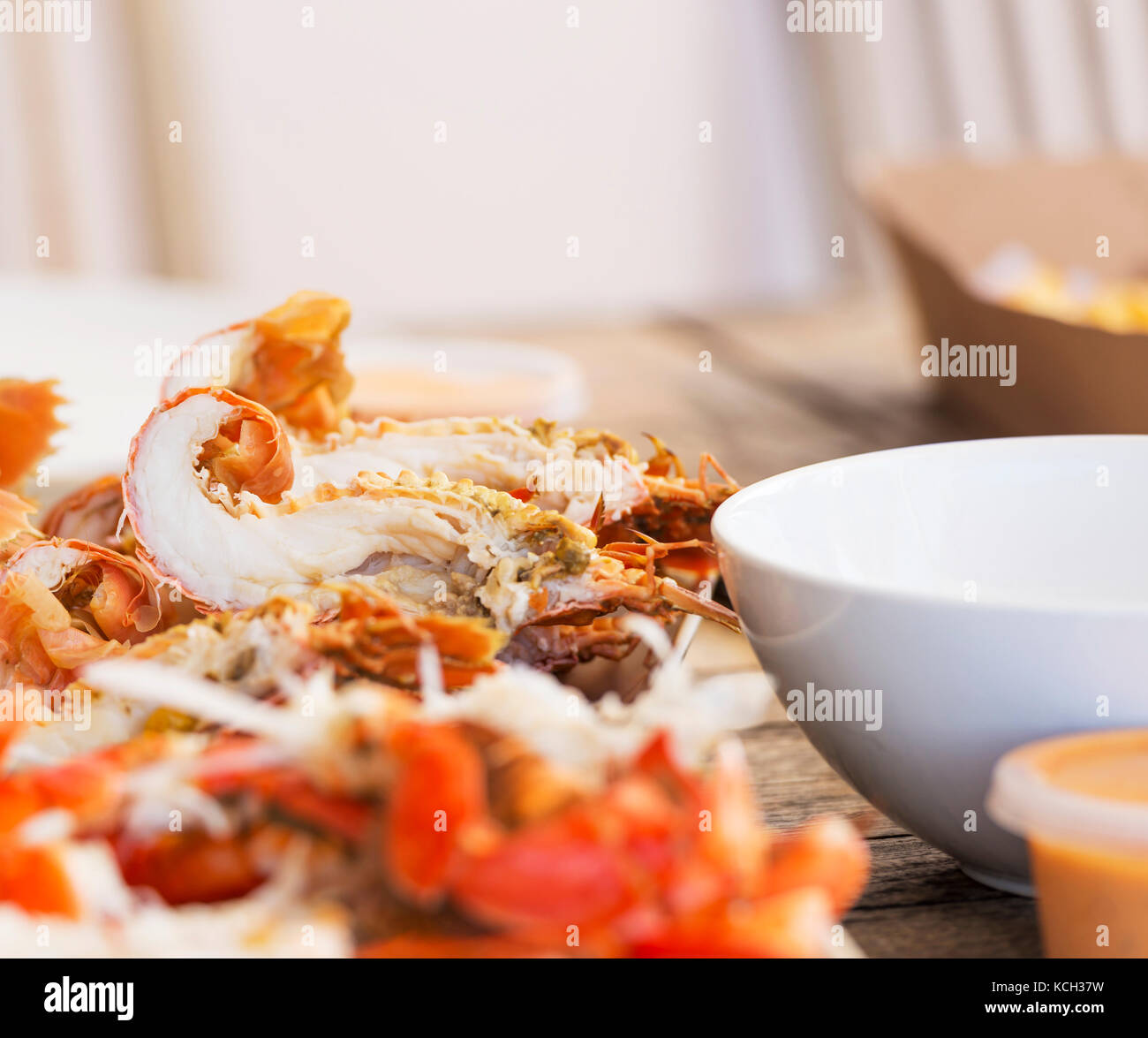 Seafood platter of Moreton Bay Bugs and other crustacea for outdoor ...