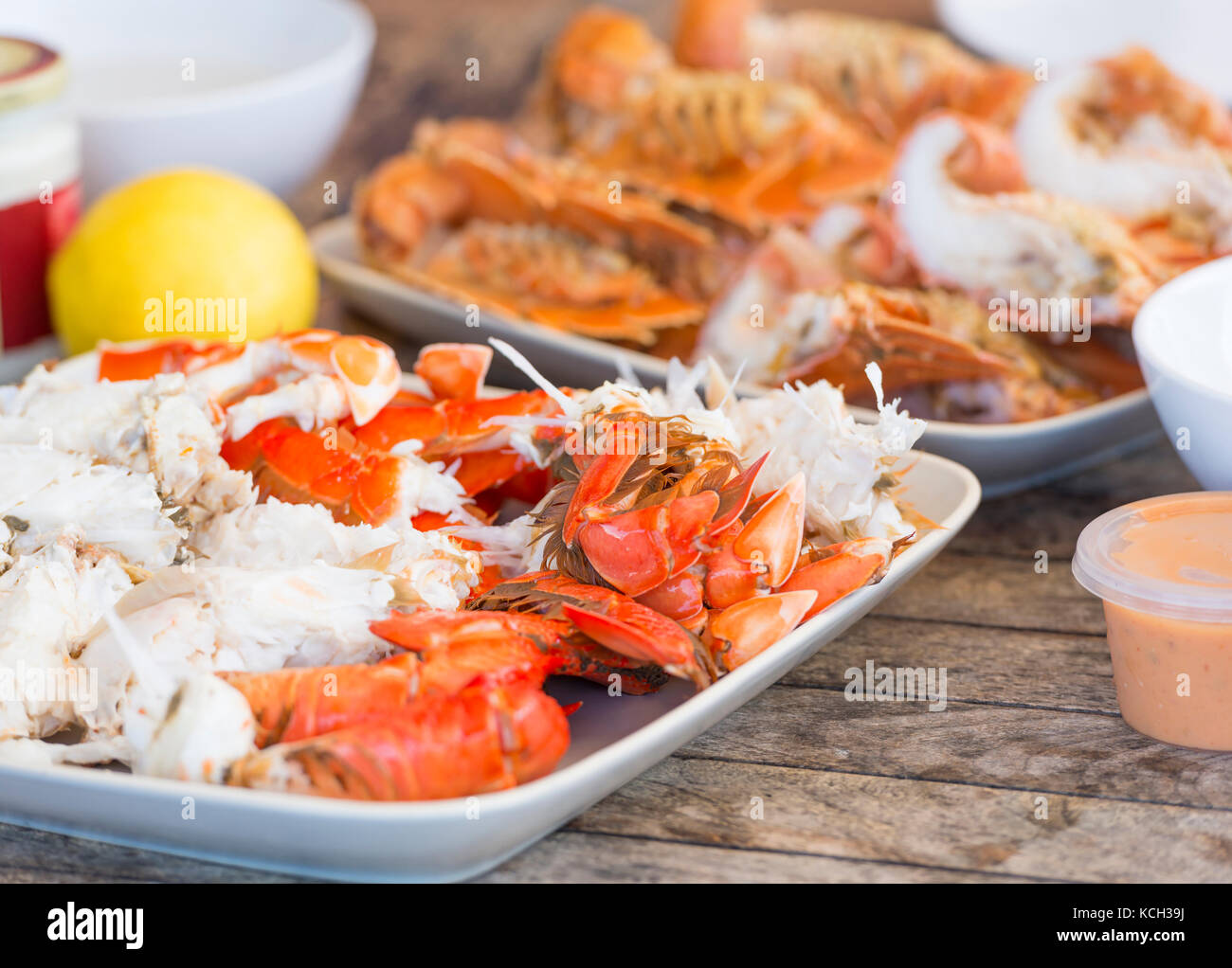 Australian seafood platter lunch of crab and Moreton Bay bugs Stock ...