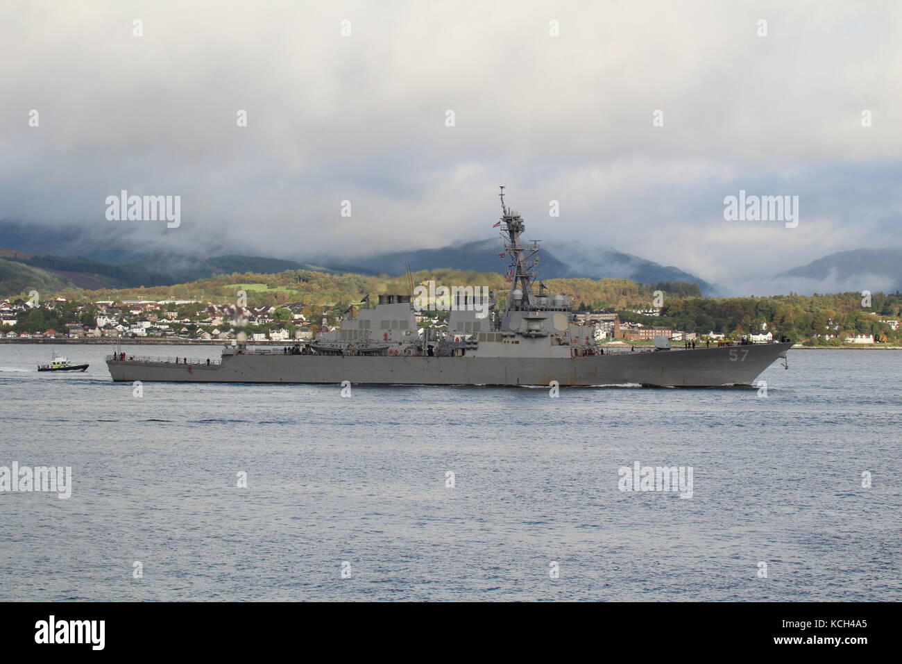 USS Mitscher (DDG-57) of the US Navy, being escorted by MDP Jura of the ...