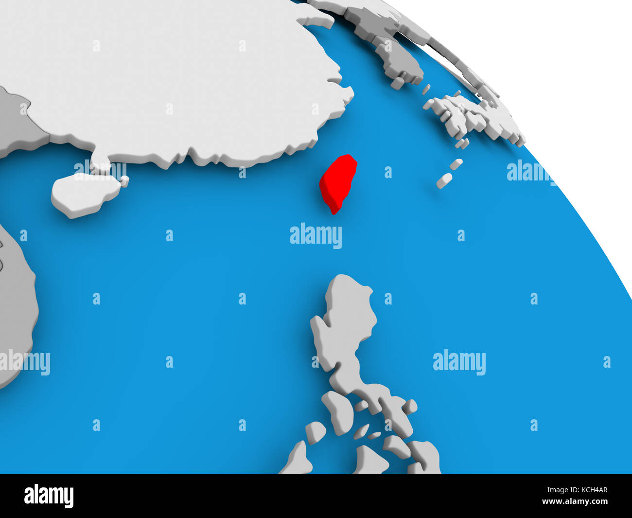 Illustration of Taiwan highlighted in red on globe. 3D illustration ...