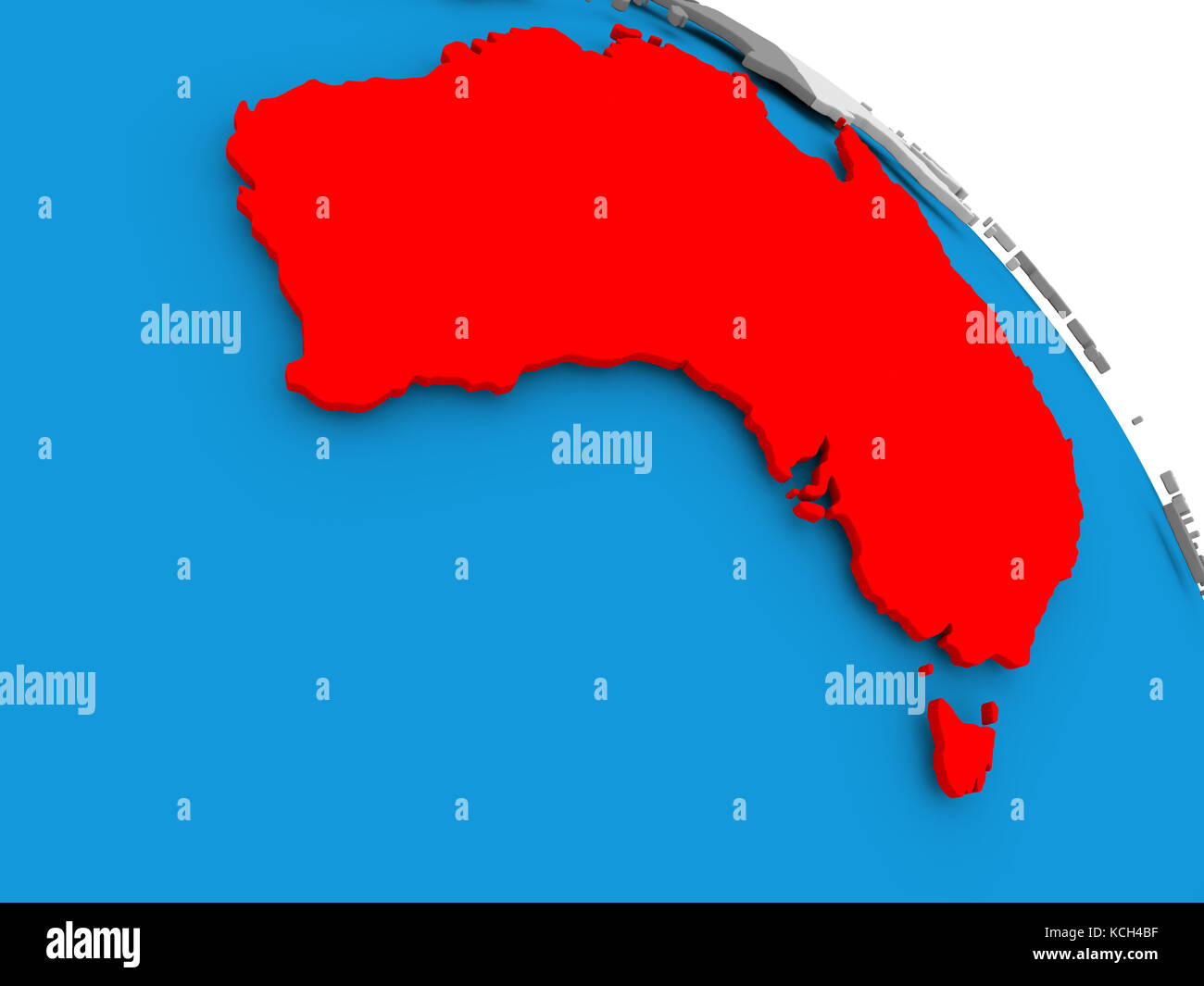 Illustration of Australia highlighted in red on globe. 3D illustration ...