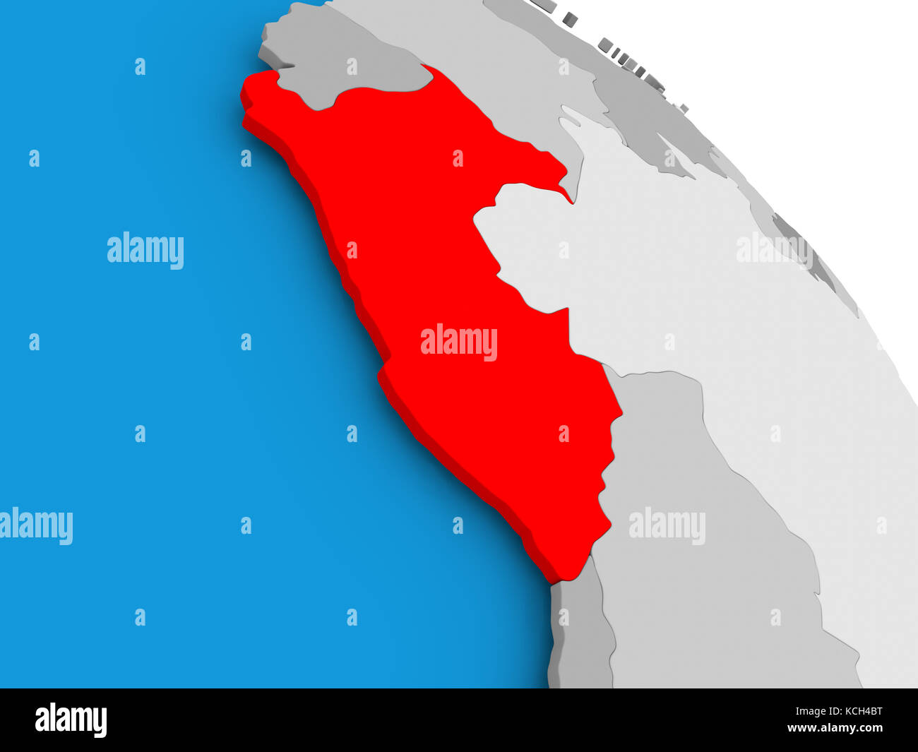 Illustration of Peru highlighted in red on globe. 3D illustration Stock ...