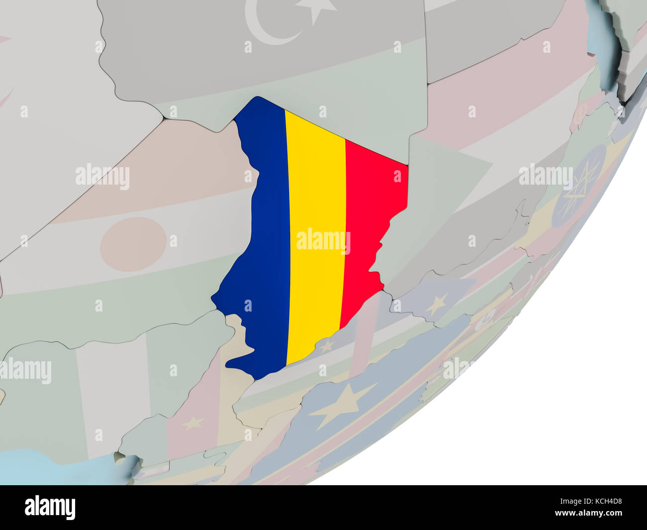 3D render of Chad on political globe with embedded flag. 3D ...