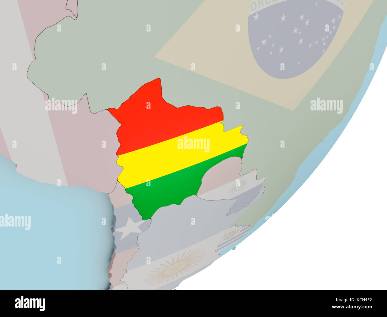 3D render of Bolivia on political globe with embedded flag. 3D ...