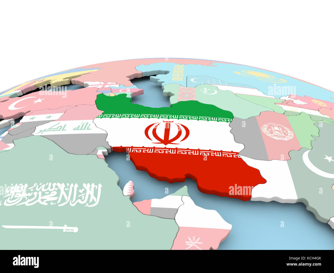 Iran on political globe with embedded flags. 3D illustration Stock ...