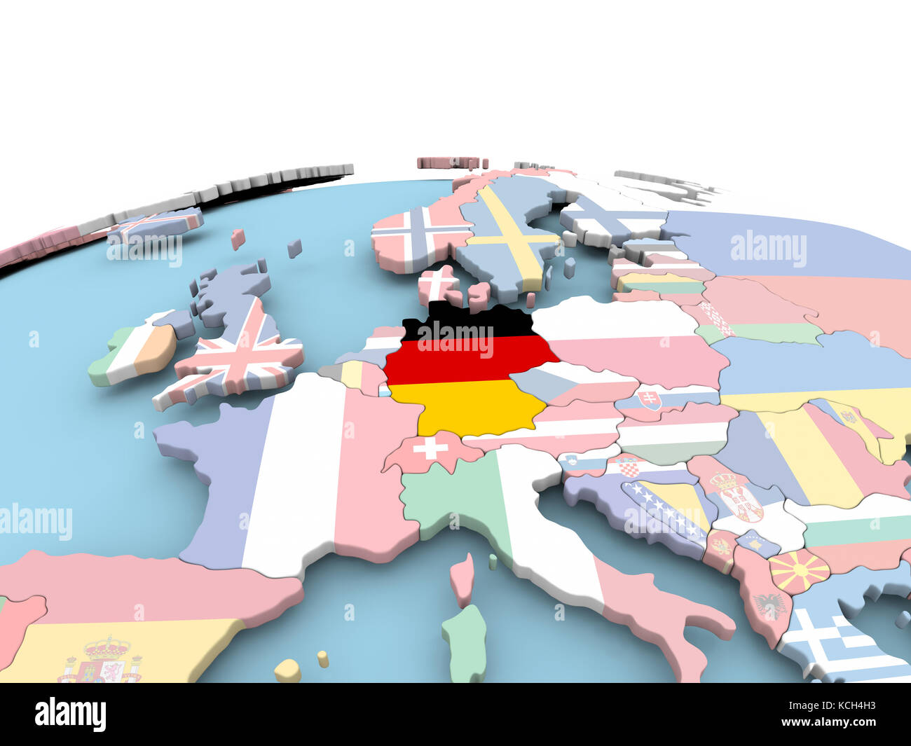Germany on political globe with embedded flags. 3D illustration Stock ...