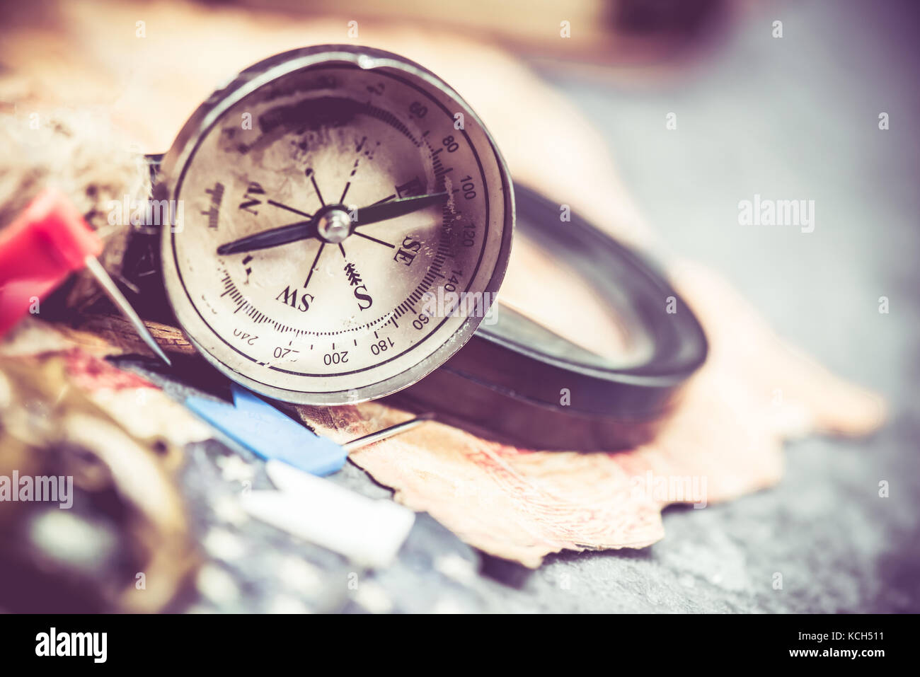 Columbus day and world map with compass Stock Photo - Alamy