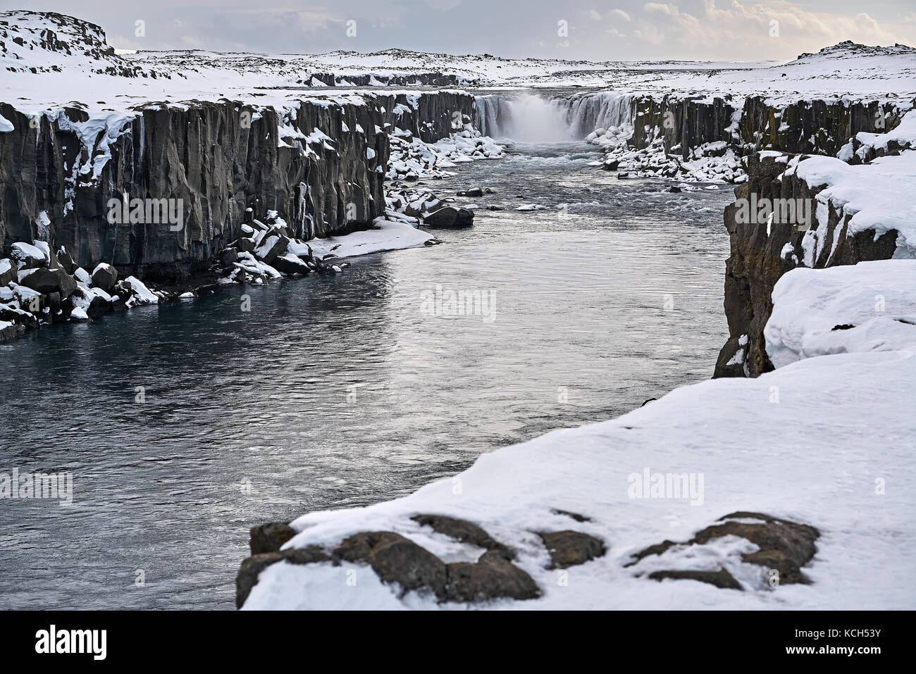 Icelandic landscape with waterfall Stock Photo - Alamy