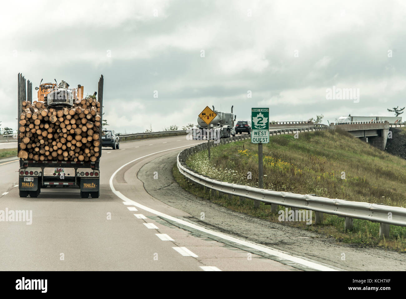 Quebec Canada 09.09.2017 Big Logging truck moving trans canada highway ...