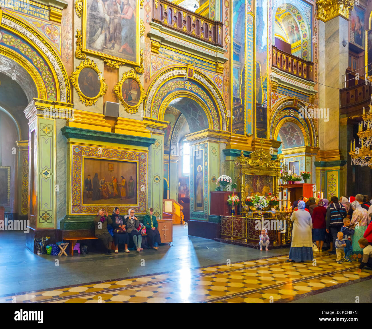 POCHAYIV, UKRAINE - AUGUST 30, 2017: The prayer hall of Dormition ...