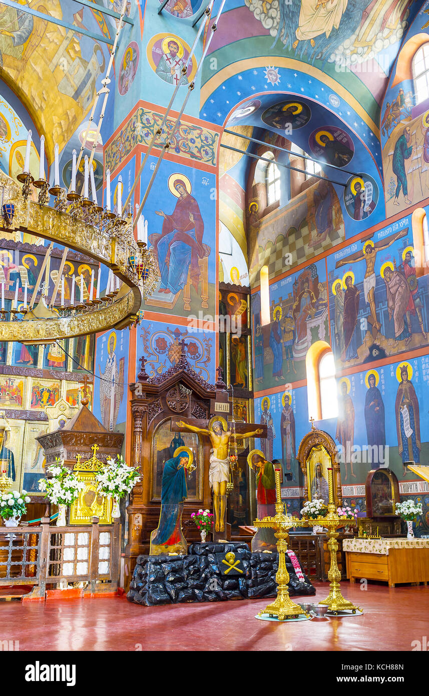 POCHAYIV, UKRAINE - AUGUST 30, 2017: Frescoes of Holy Trinity Cathedral ...