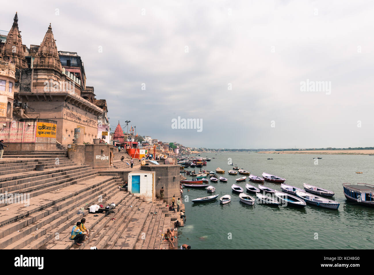 VARANASI, INDIA - MARCH 14, 2016: Horizontal picture of the stairs of ...