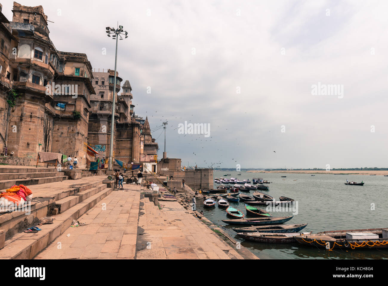 VARANASI, INDIA - MARCH 14, 2016: Horizontal picture of the stairs of ...