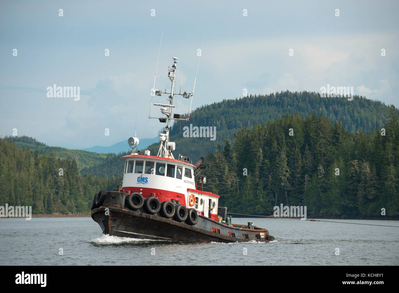 Tugboat in the Broughton Archipelago, off northern Vancouver Island, British Columbia, Canada ...