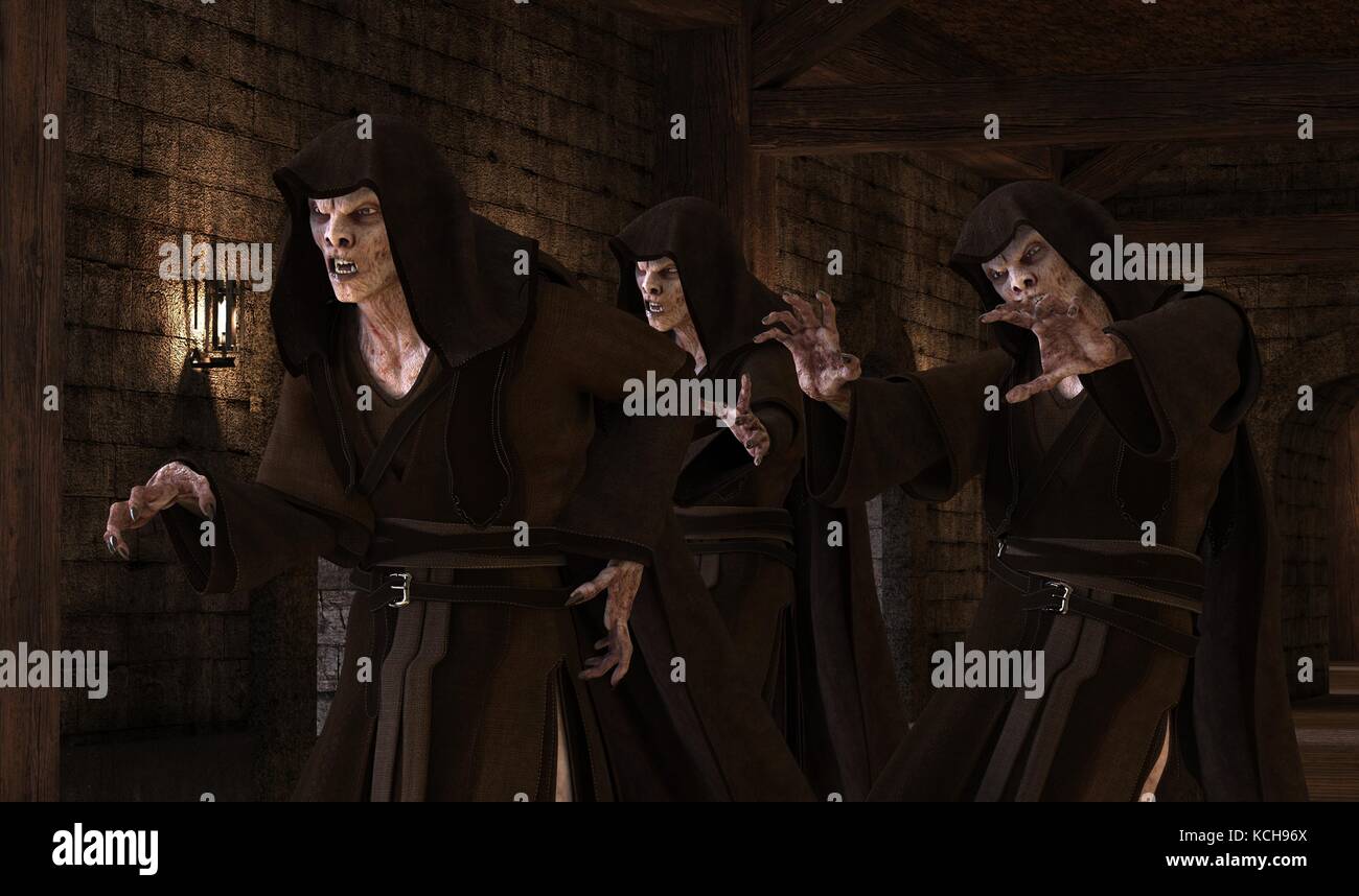Vampires monsters on a medieval background 3d illustration Stock Photo ...