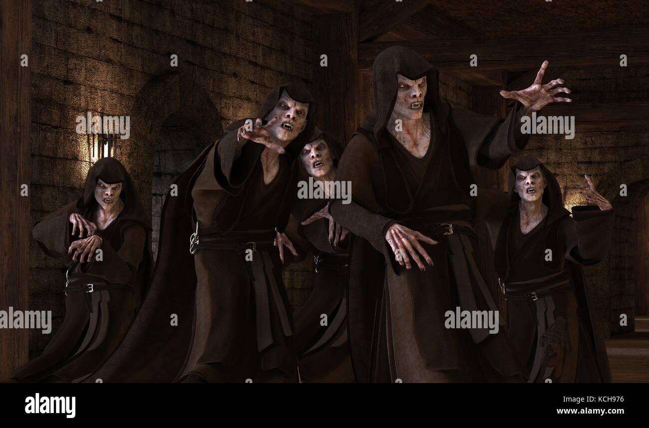 Vampires monsters on a medieval background 3d illustration Stock Photo ...