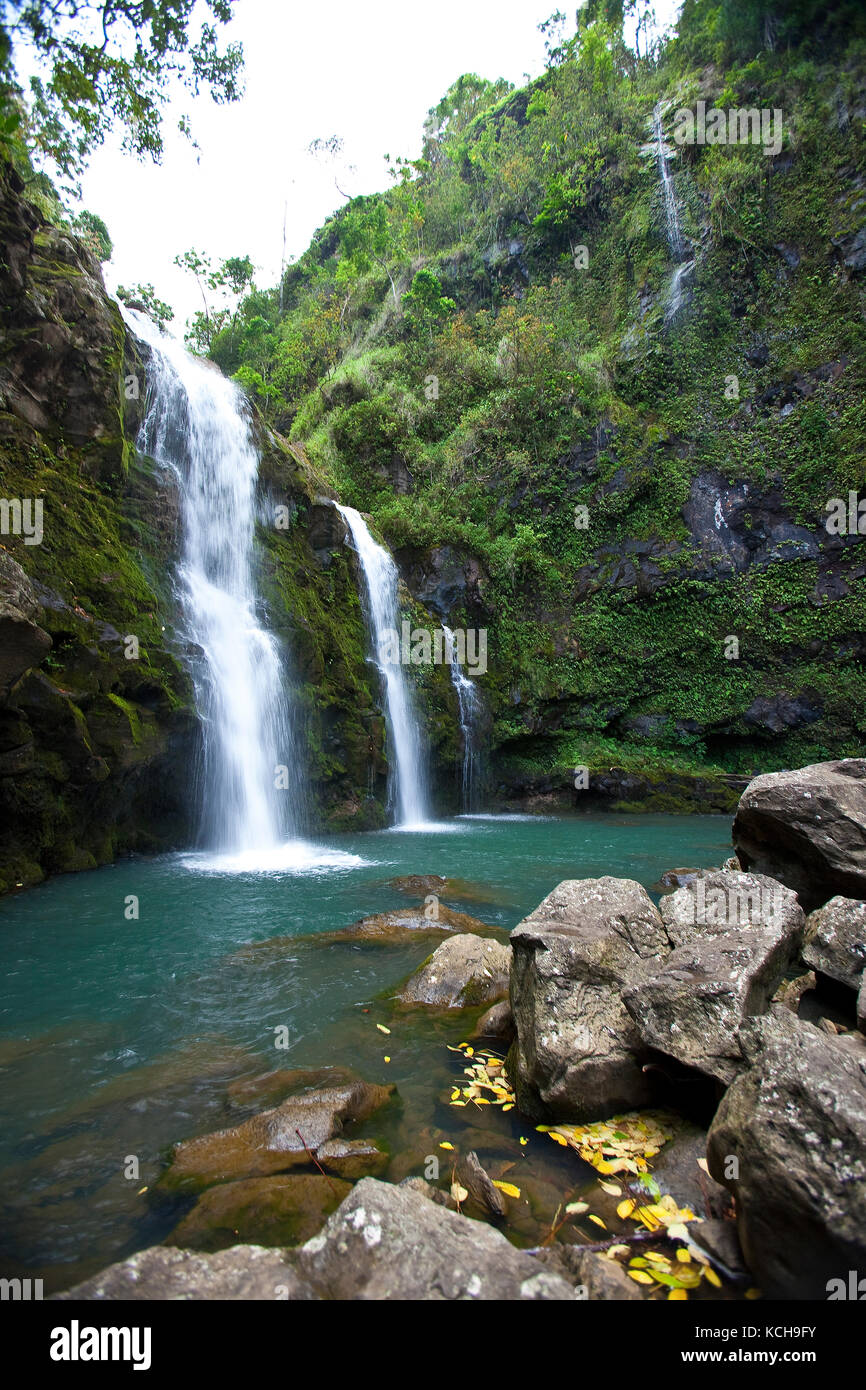 Waikani Falls (three bears falls), Maui, Hawaii Stock Photo - Alamy