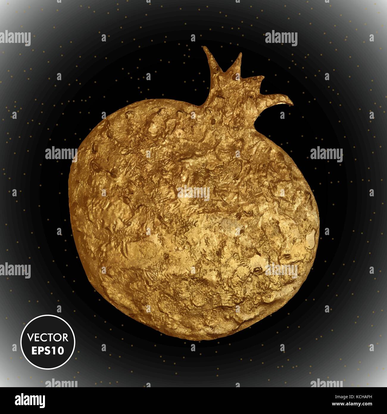 Gold pomegranate vector illustration. Stylized golden fruit background ...