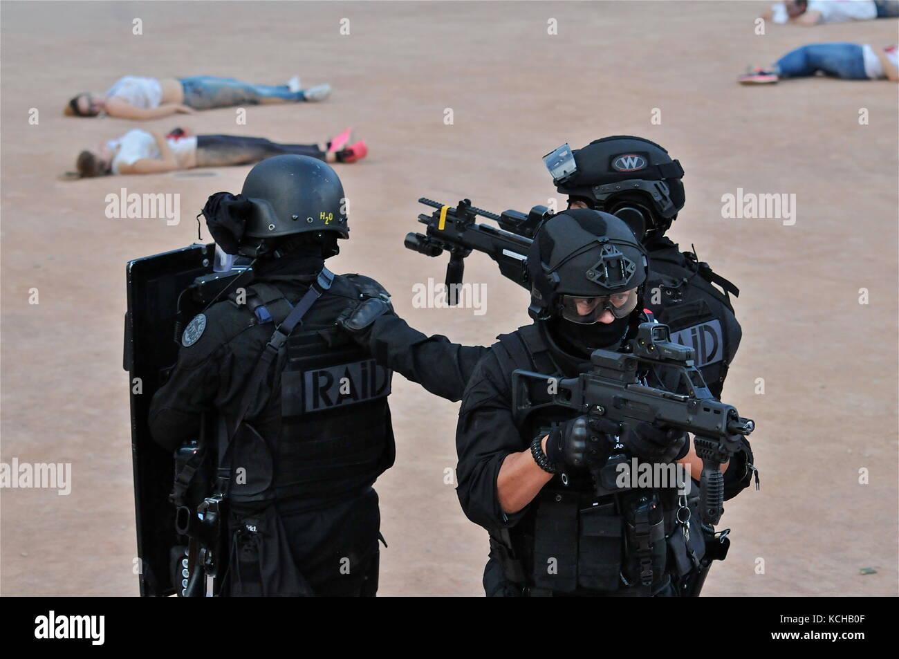 RAID special police officers attend a drill held to prevent terror ...