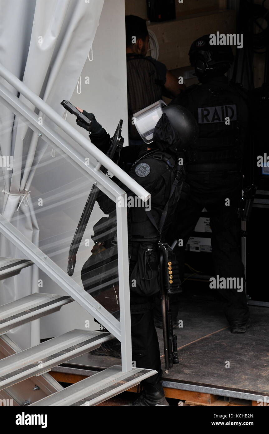 RAID special police officers attend a drill held to prevent terror ...