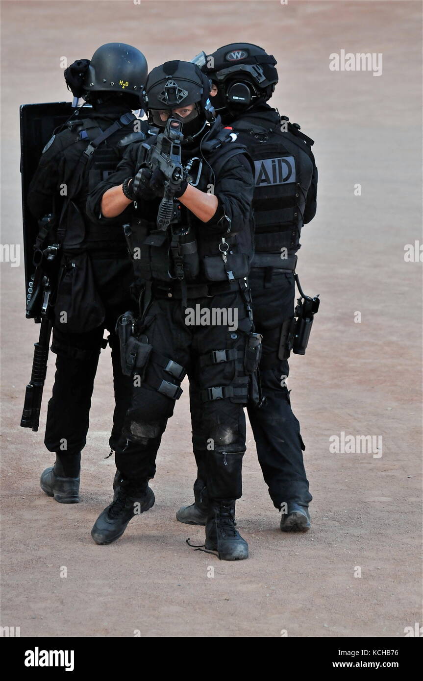 RAID special police officers attend a drill held to prevent terror ...