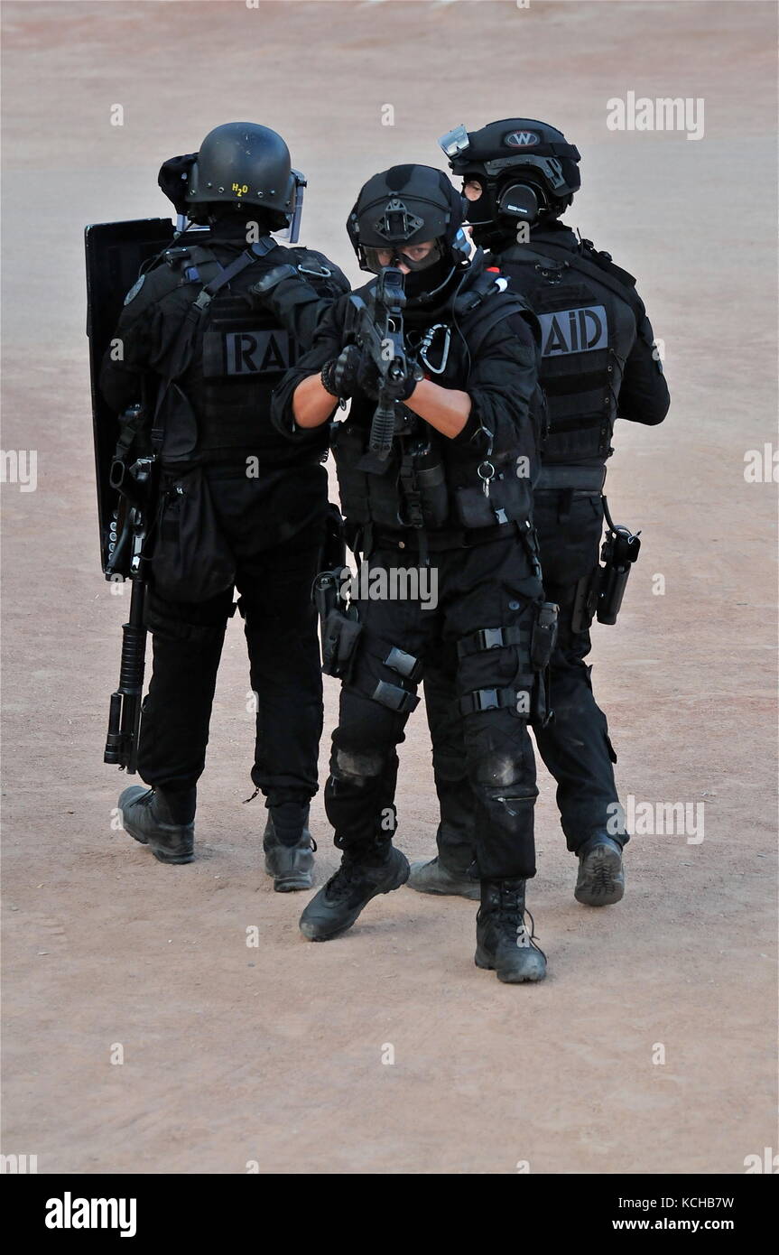 RAID special police officers attend a drill held to prevent terror ...