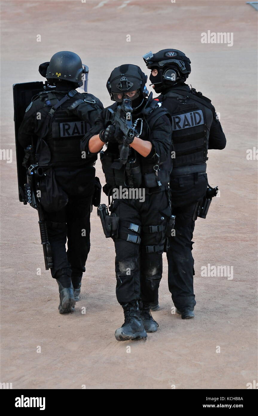 RAID special police officers attend a drill held to prevent terror ...