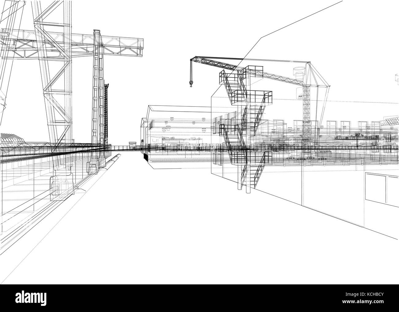 Industrial zone with buildings and cranes Stock Vector Image & Art - Alamy