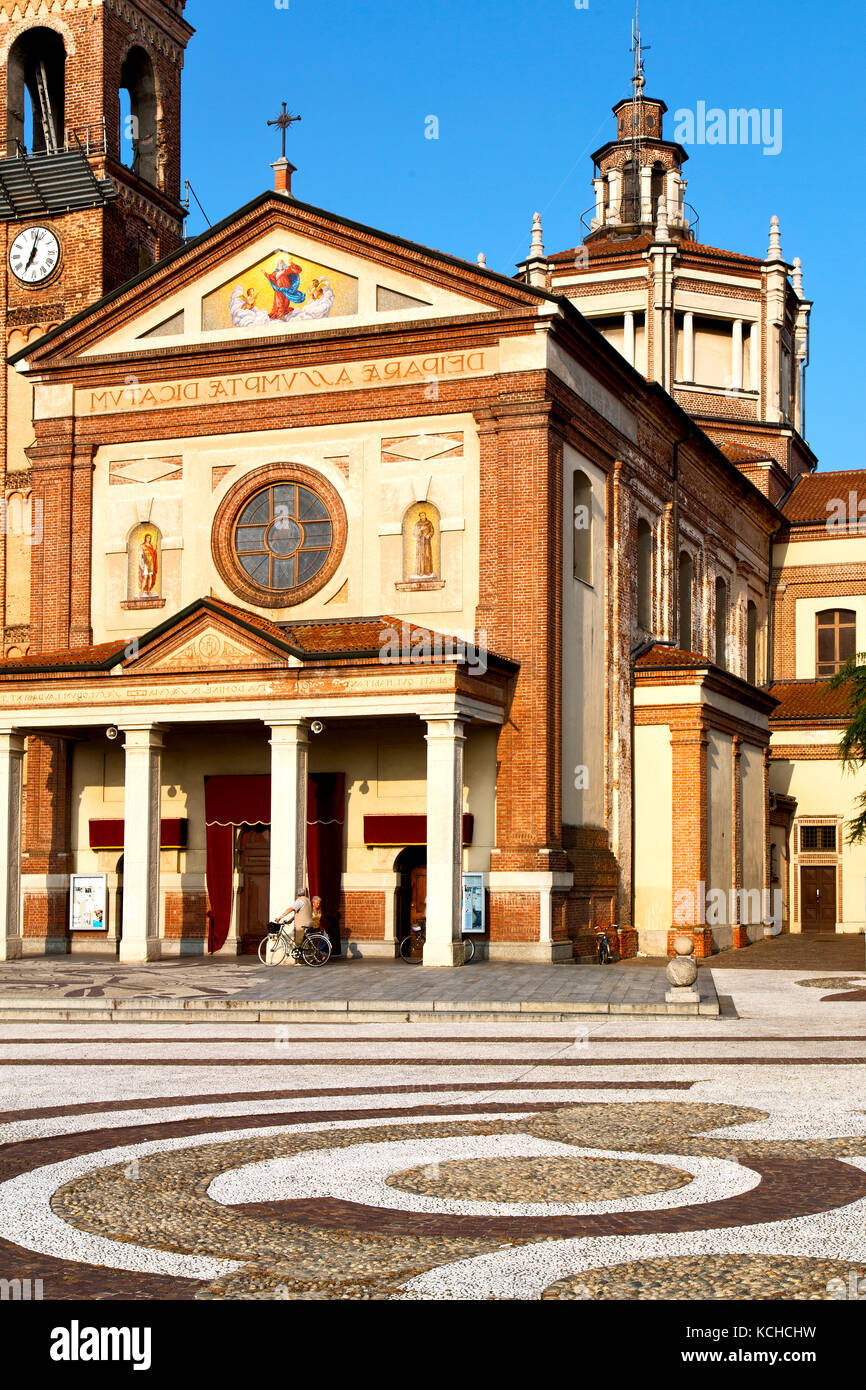 in the parabiago old church closed brick tower sidewalk italy lombardy ...