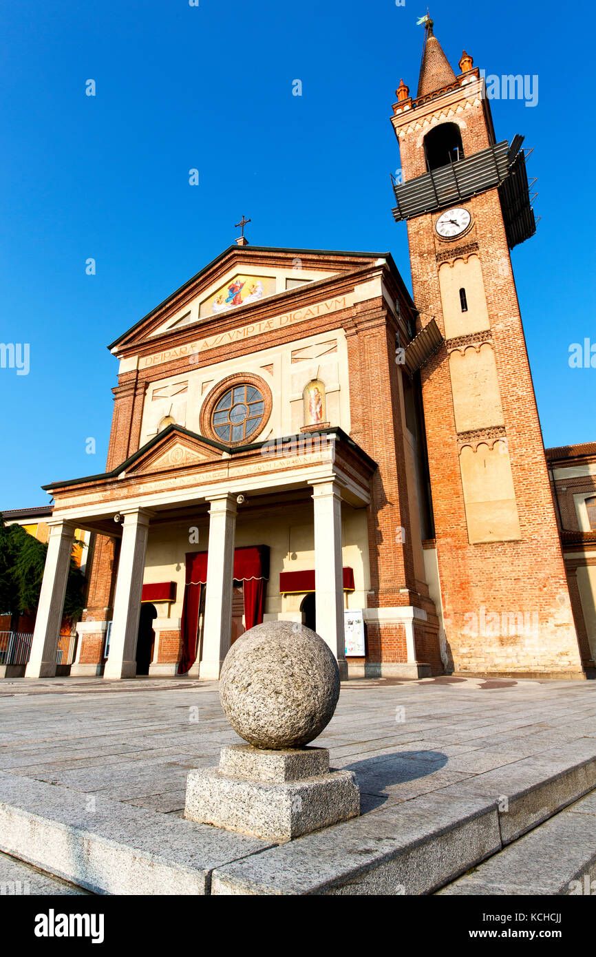 in the parabiago old church closed brick tower sidewalk italy lombardy ...