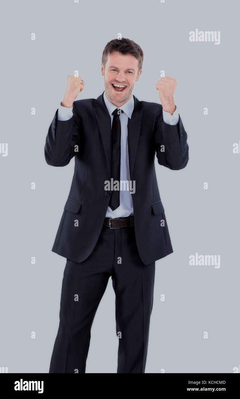 Lucky handsome business man celebrating. Winner laughing man Stock ...