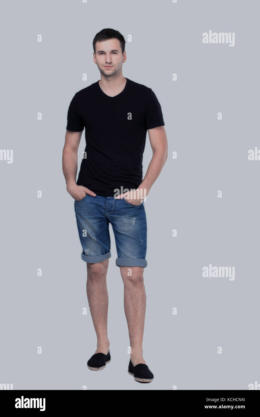 Full body portrait of young man isolated on white background Stock ...
