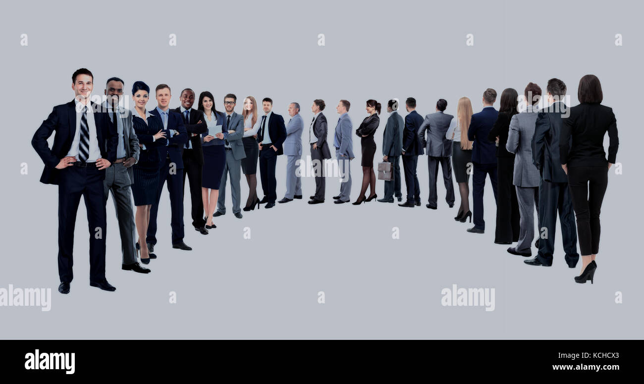 Back view of a Group of business team. Isolated on white background ...