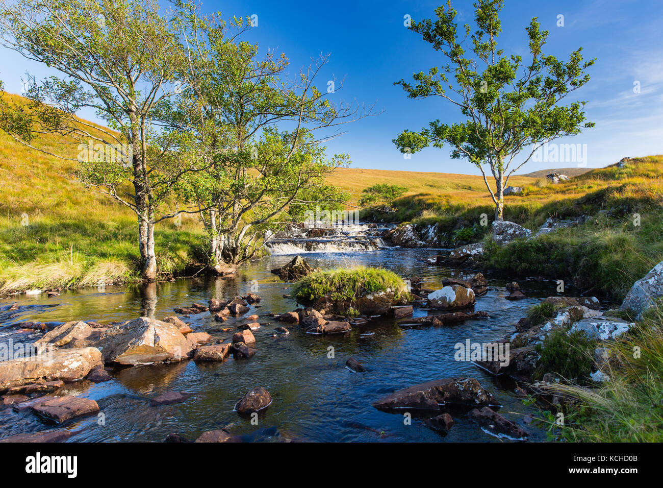 Stream in the highlands of Scotland fowing across moorland Stock Photo ...