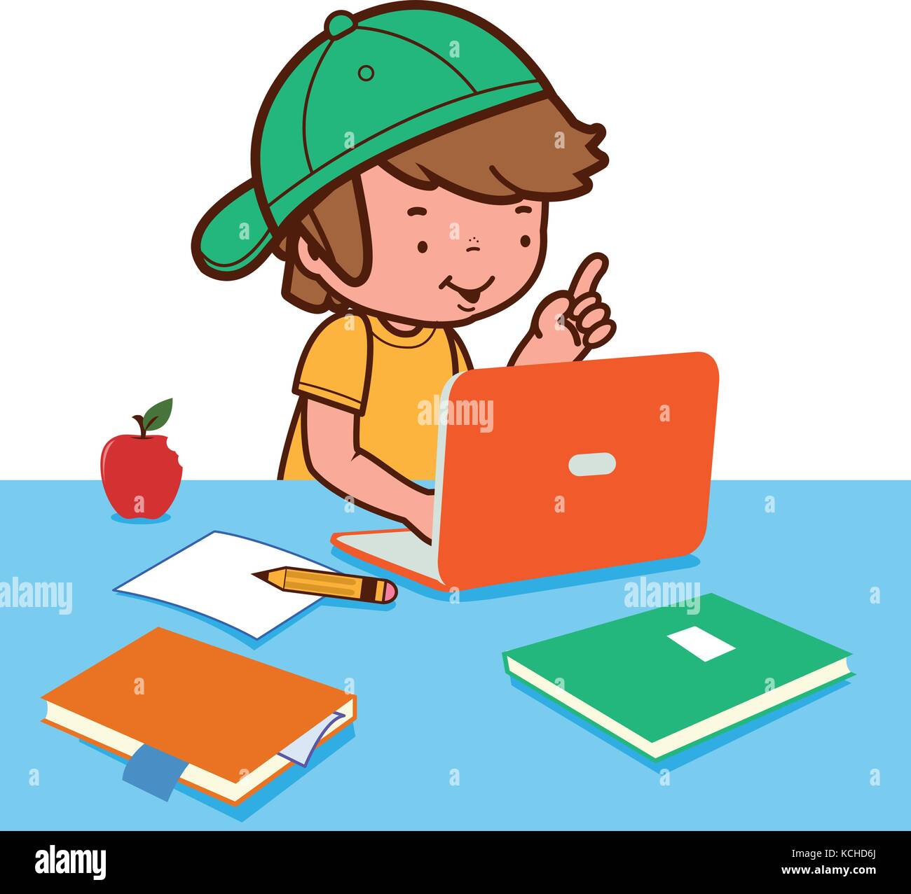Boy doing homework on the computer Stock Vector Image & Art - Alamy
