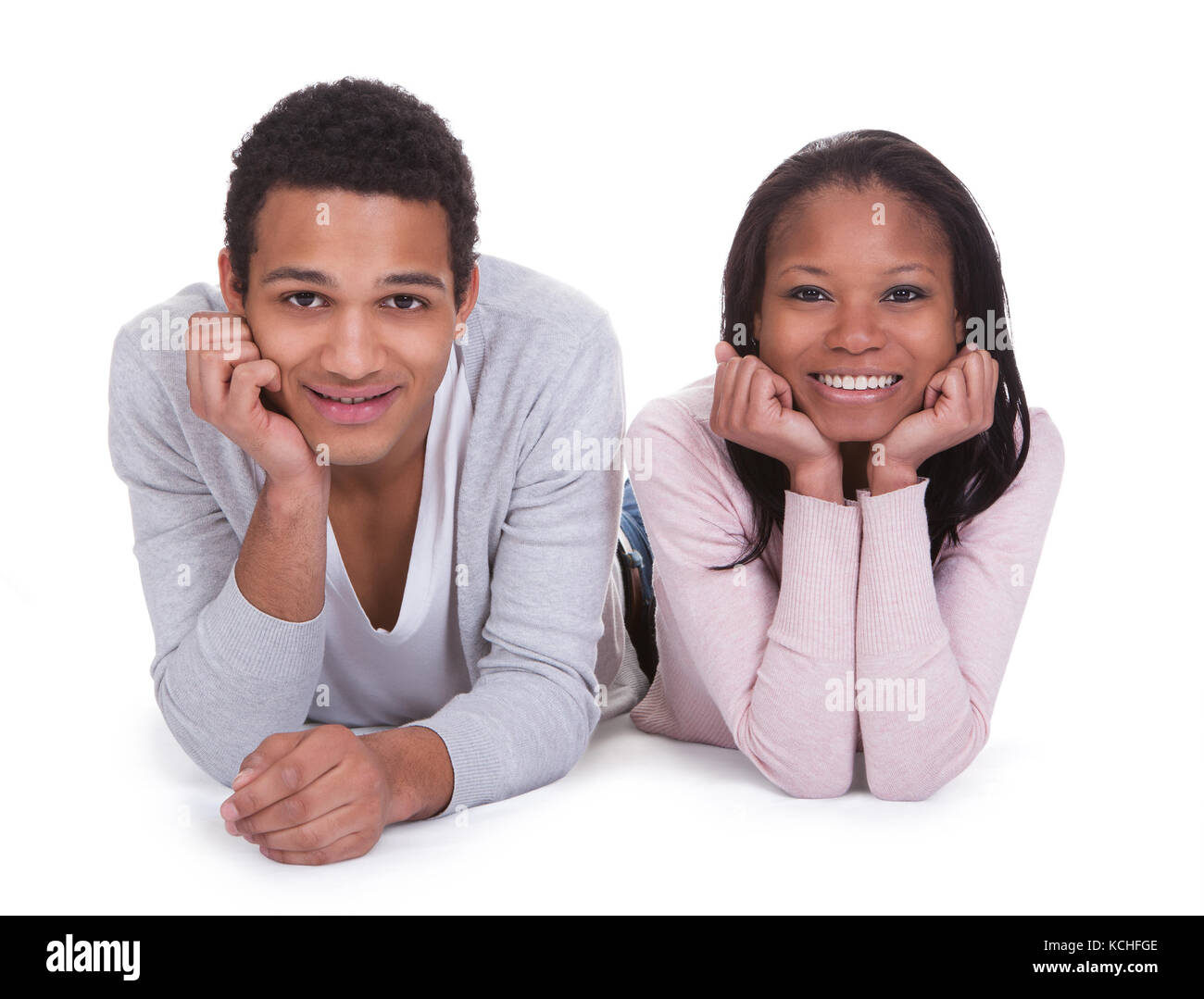Young Couple With Head On Hand Over White Background Stock Photo - Alamy