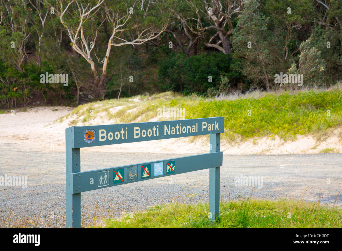 Booti Booti national park sign, the park is located on the mid north ...