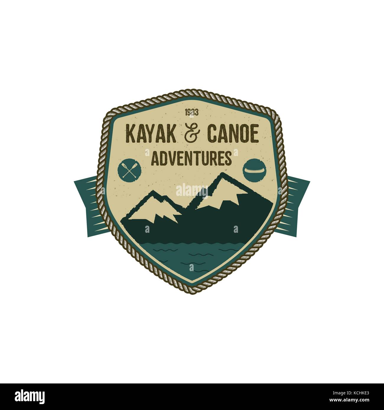 Kayak and Canoe adventures badge. Scout adventure camp emblem. Vintage ...