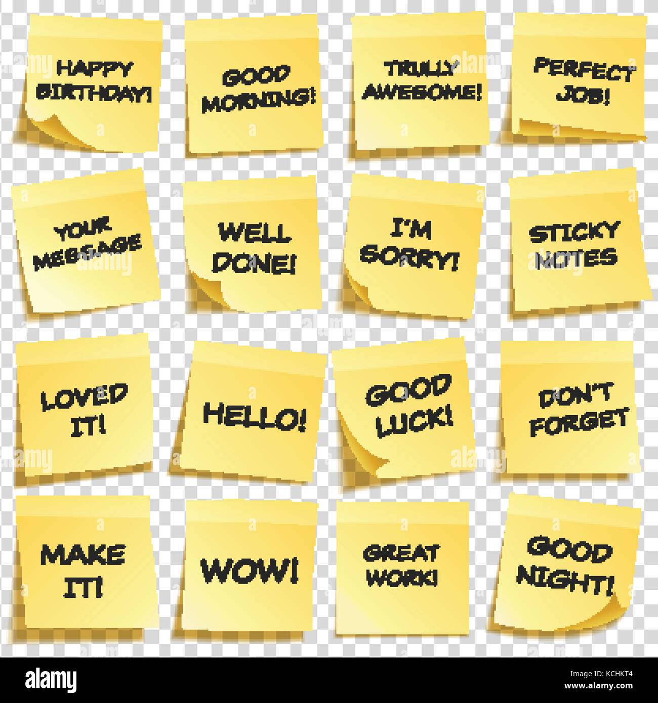 Sticky note with text and shadow isolated on transparent background set ...