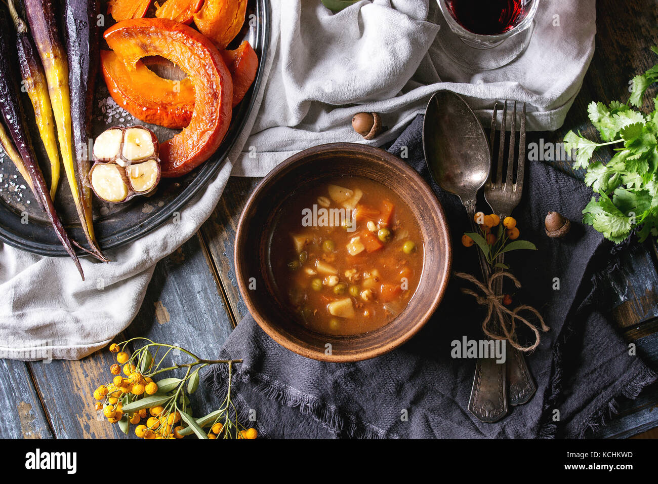 Table setting with soup bowls Stock Photo - Alamy