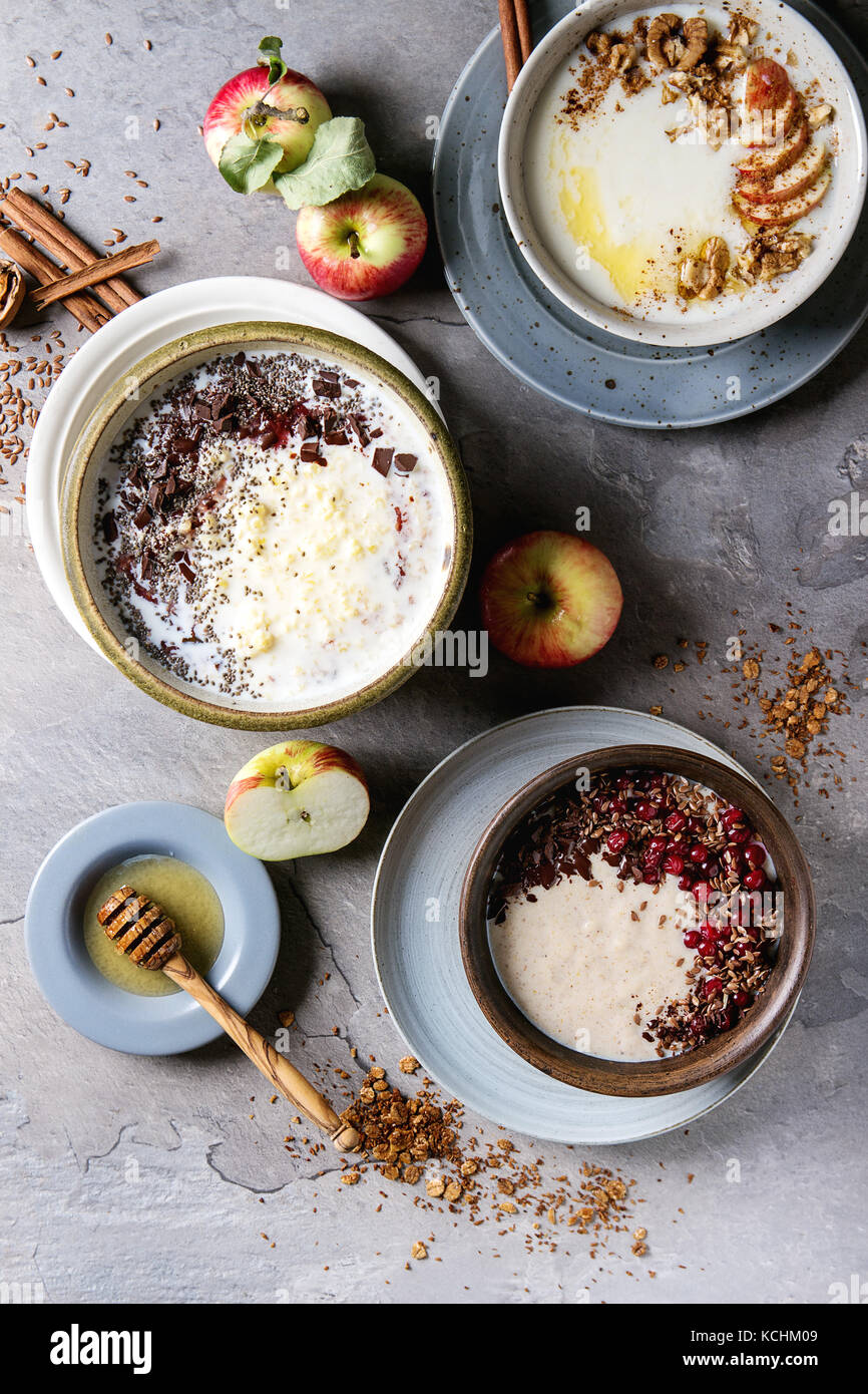 Variety bowls of porrige Stock Photo - Alamy