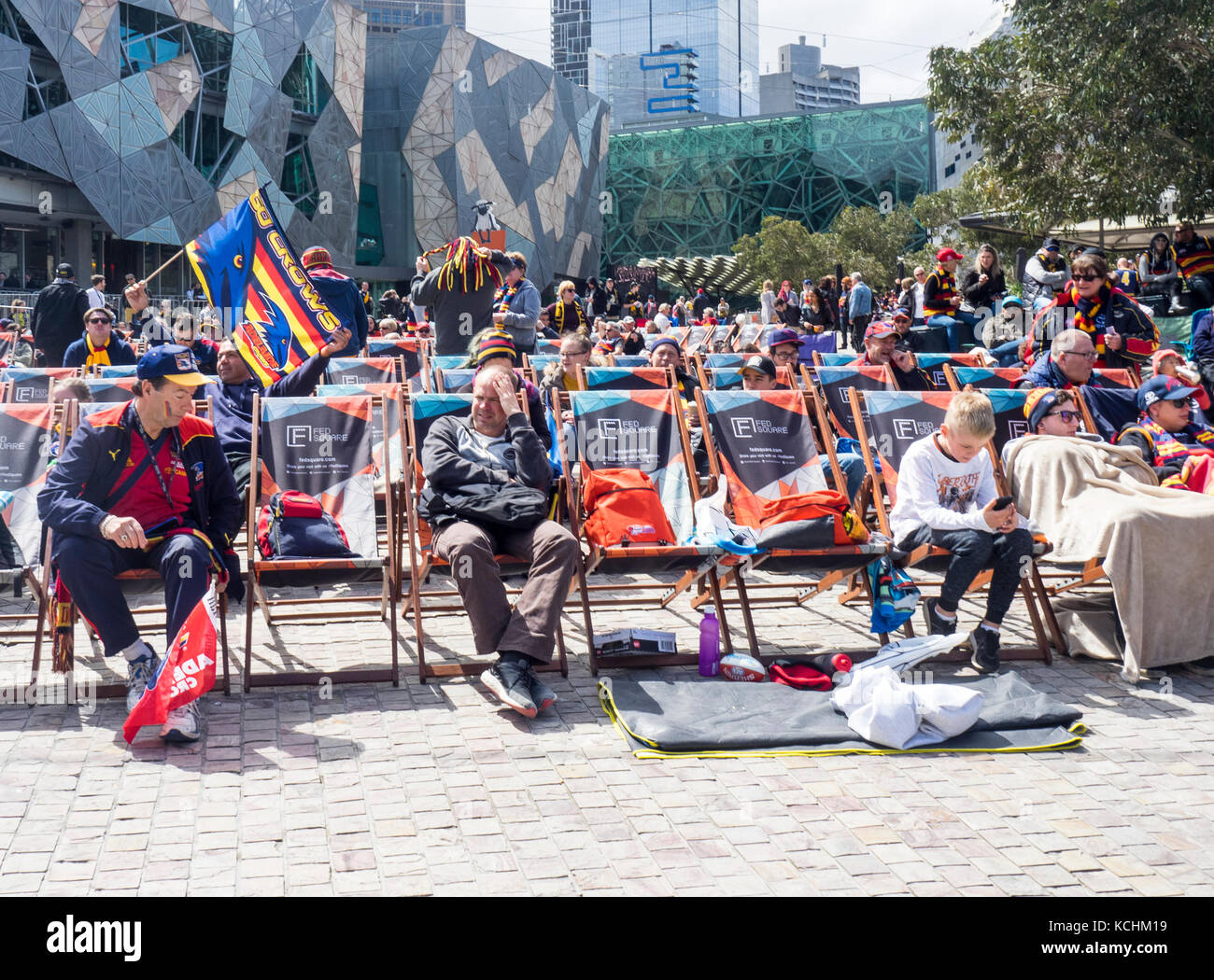 Football fans at Federation Square waiting to watch the 2017 Grand ...