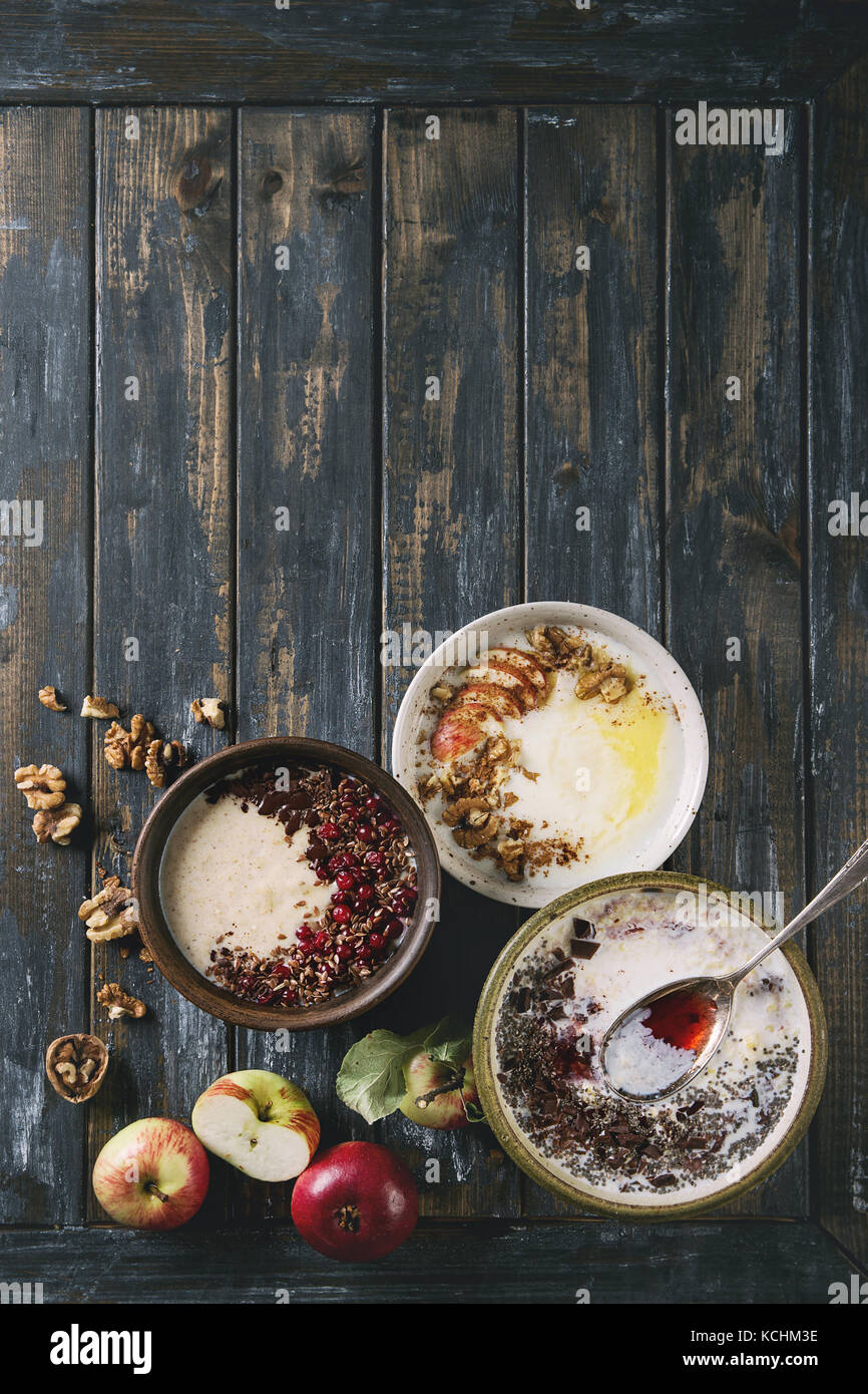 Variety bowls of porrige Stock Photo - Alamy