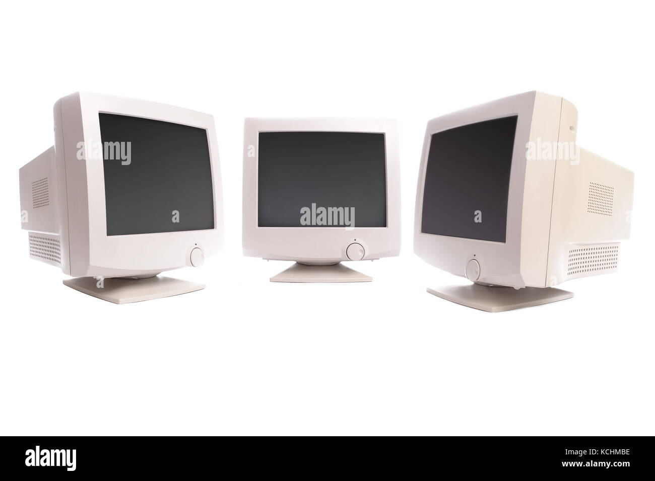 Three CTR monitors over white background Stock Photo - Alamy