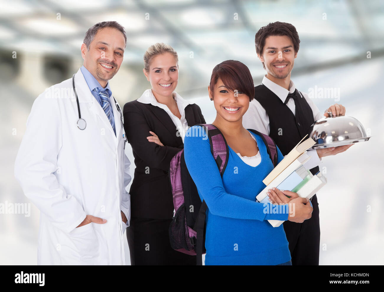 Portrait Of Happy People With Different Occupation Standing Together ...