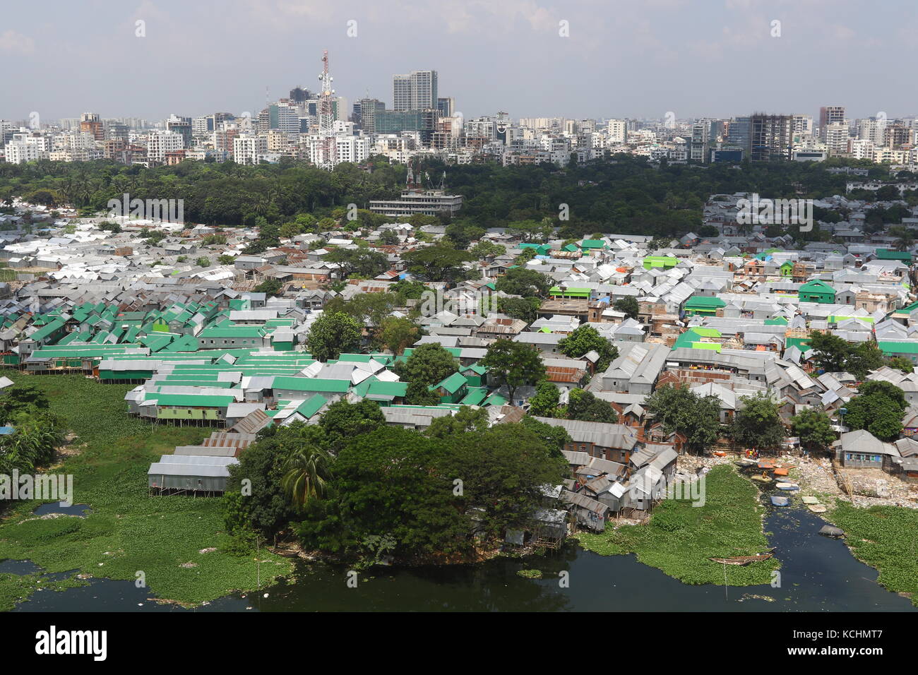 A view of Korail slum, one of Bangladesh's largest slums in Gulshan ...