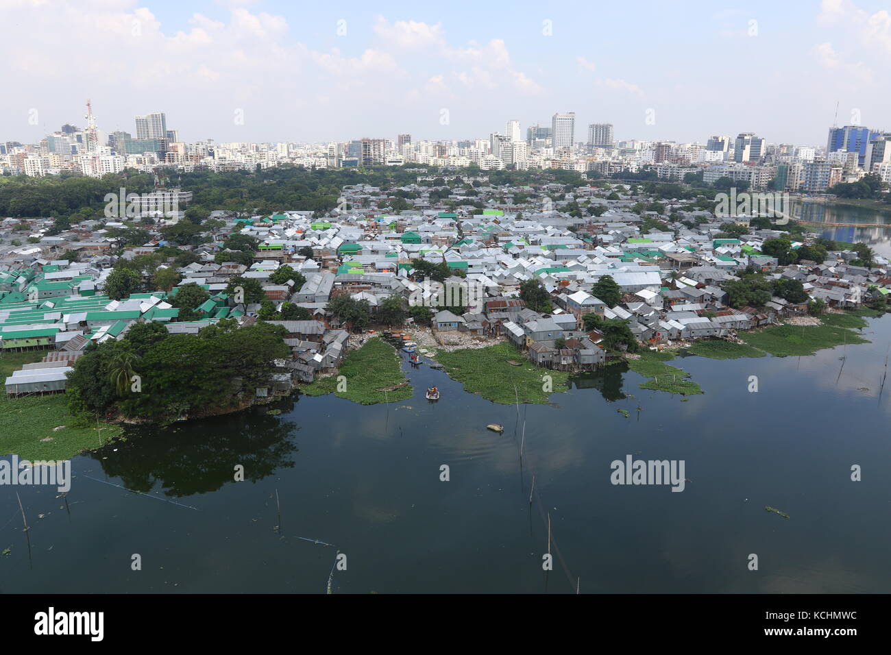 A view of Korail slum, one of Bangladesh's largest slums in Gulshan ...