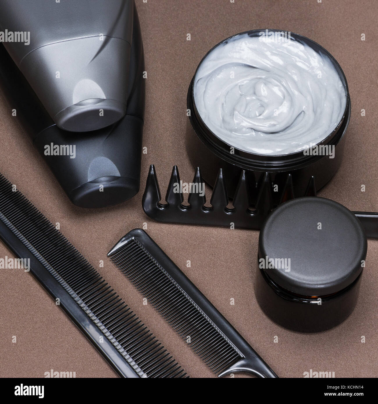 Different hair care and styling products and accessories. Cosmetics and ...